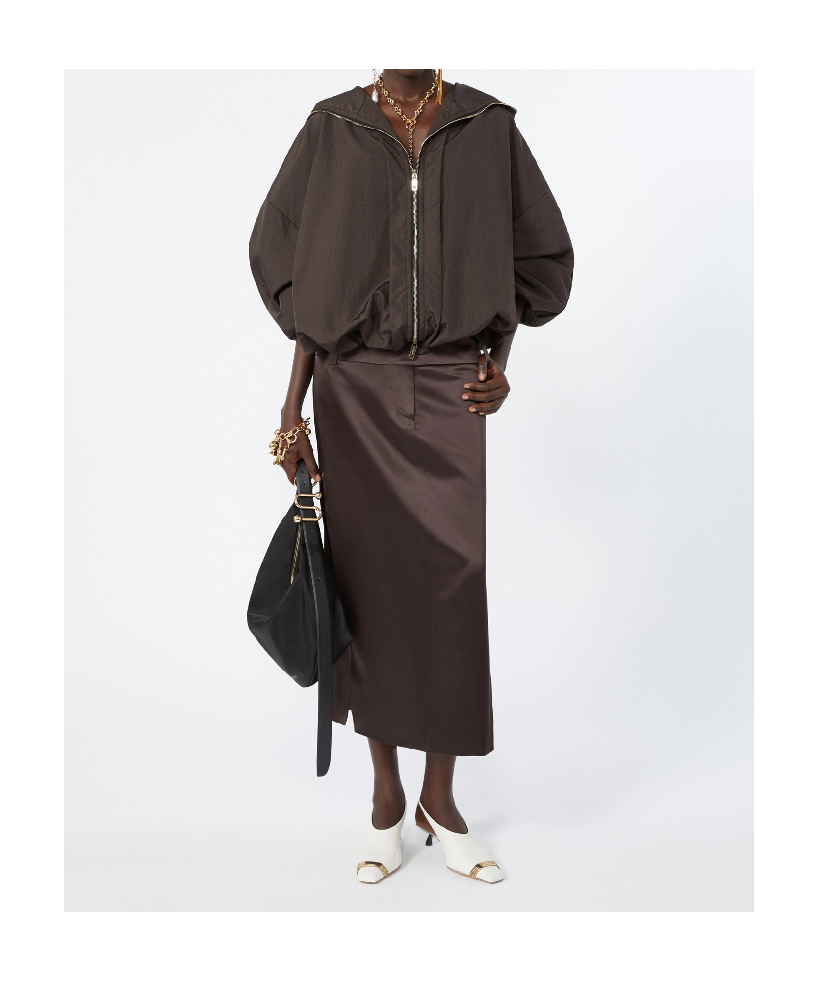 SPORTMAX Sportmax Hooded Jacket with Wide Sleeves and Gathered Hem
